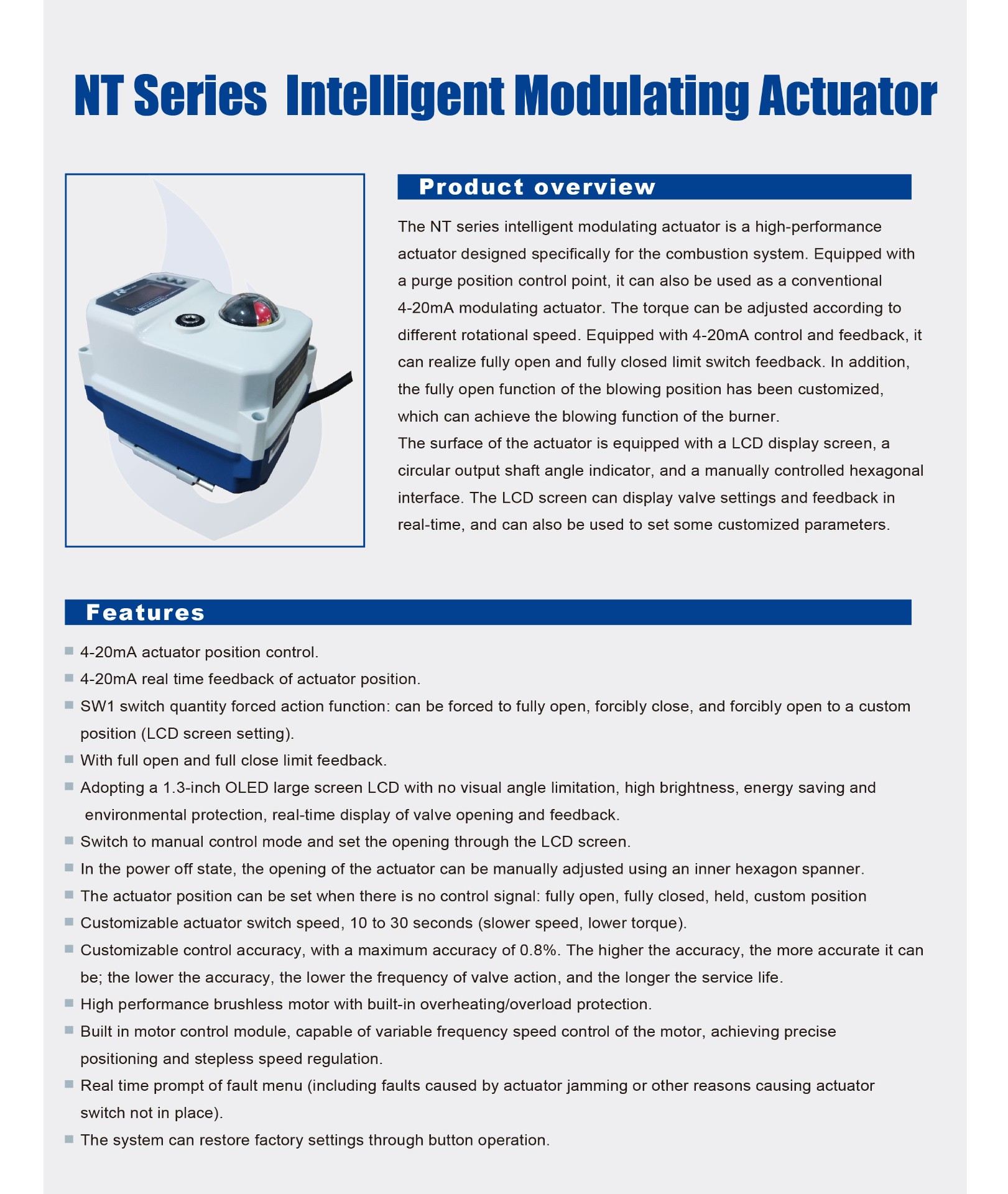 NT series intelligent modulating actuator